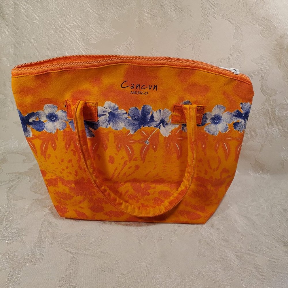 Cancun Mexico Orange And Blue Flower Bag - Gem
